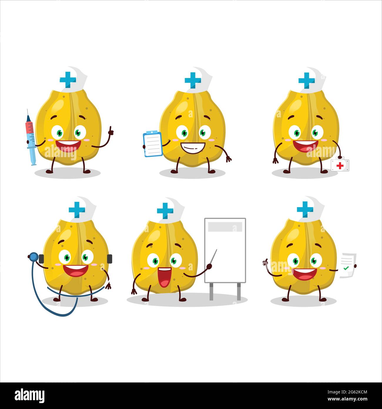 Doctor profession emoticon with quince cartoon character. Vector ...