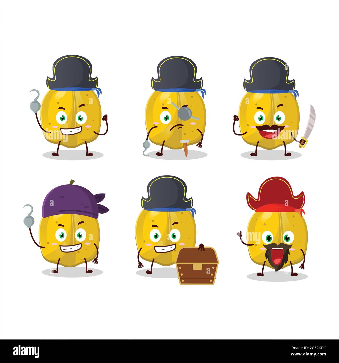 Cartoon character of quince with various pirates emoticons. Vector ...
