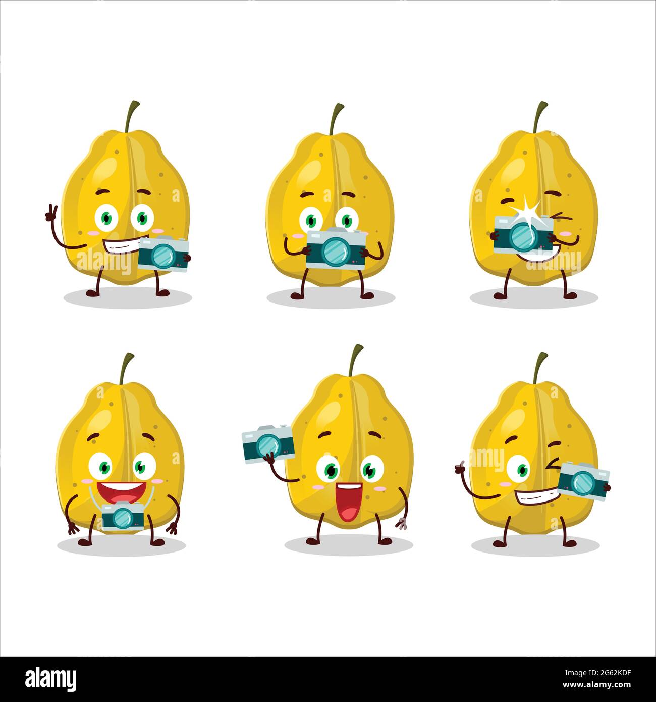 Photographer profession emoticon with quince cartoon character. Vector ...