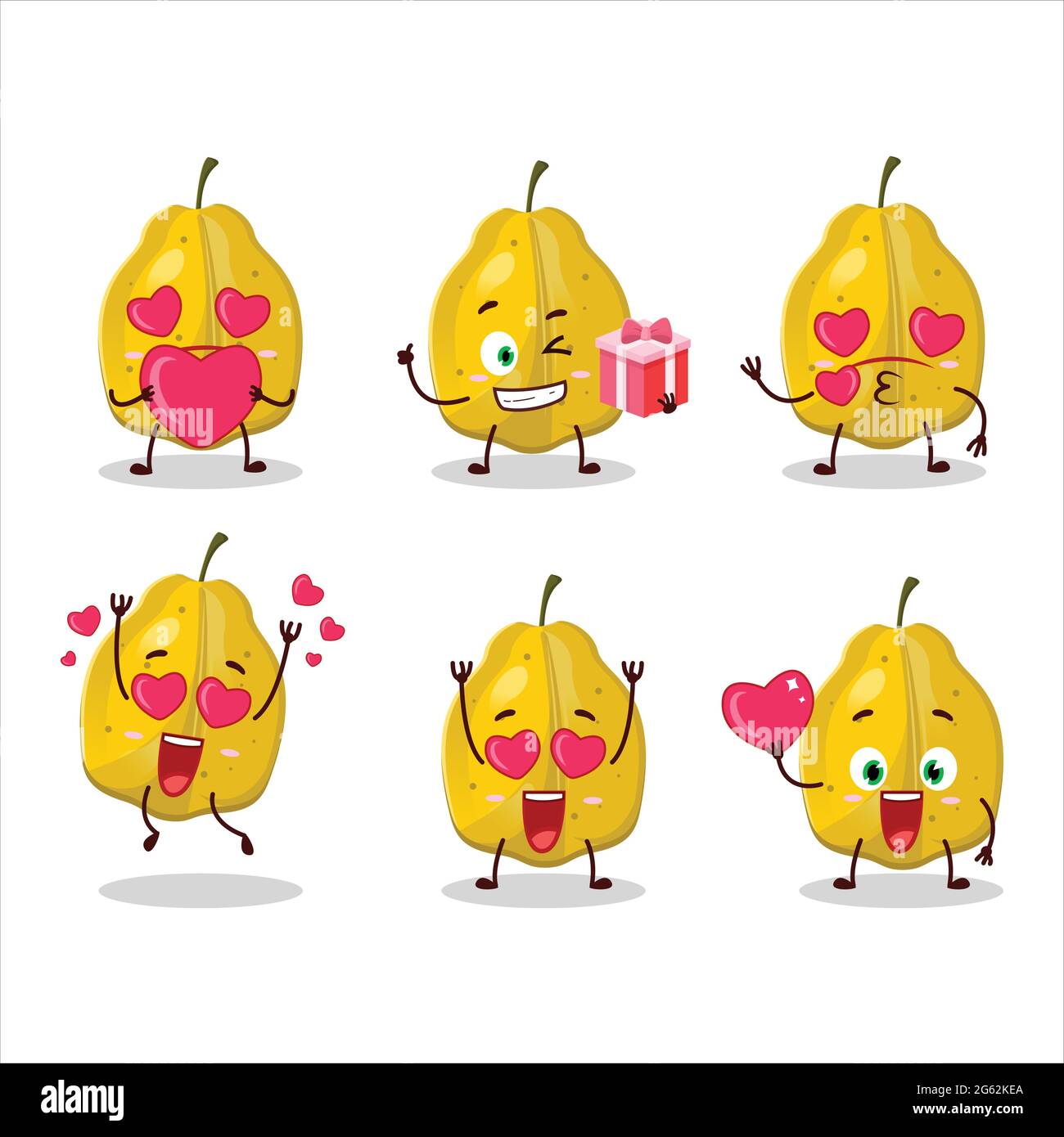 Quince cartoon character with love cute emoticon. Vector illustration ...