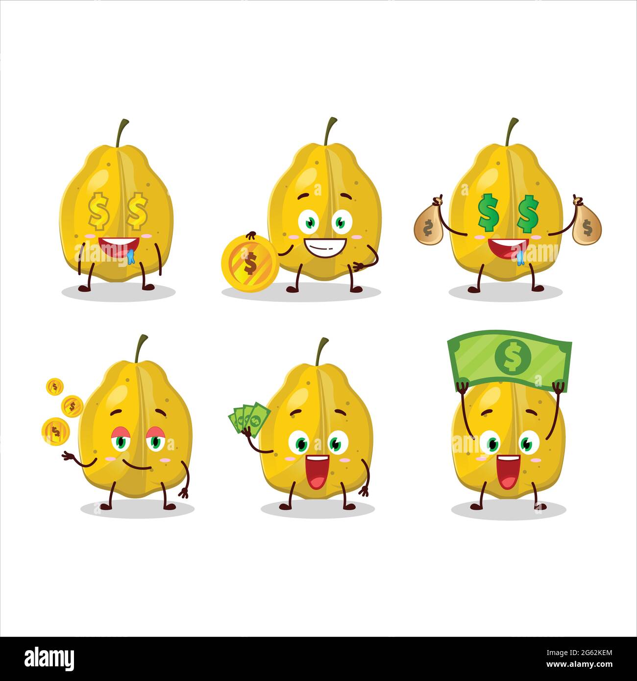 Quince cartoon character with cute emoticon bring money. Vector ...