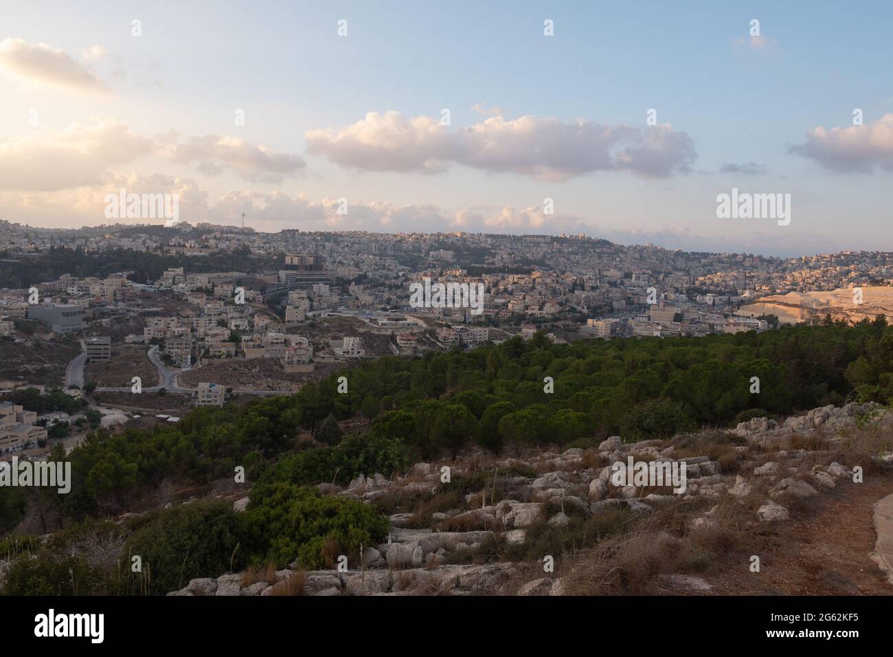 Landscape from the Jumping Mountain in Nazareth. Panoramic view. Sunset ...