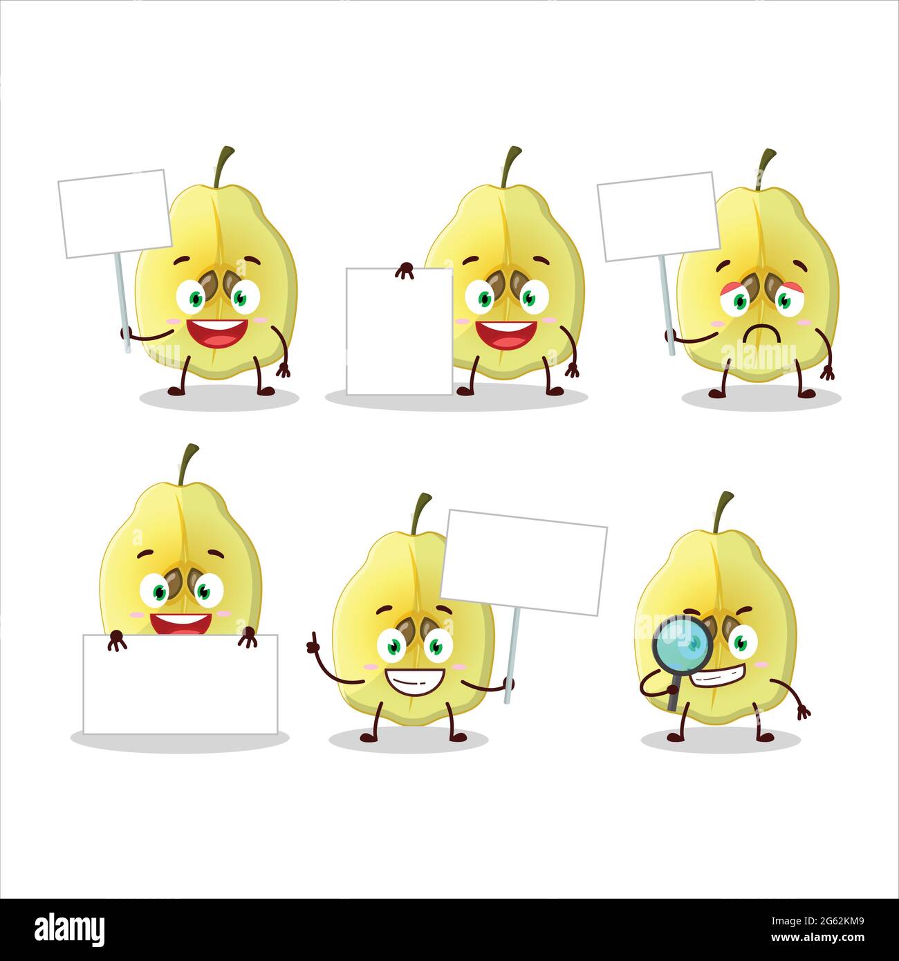 Slash of quince cartoon character bring information board. Vector ...