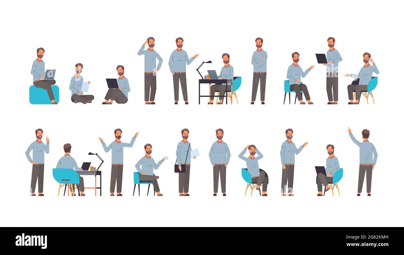 set businessman in different poses gesture emotions and body language ...