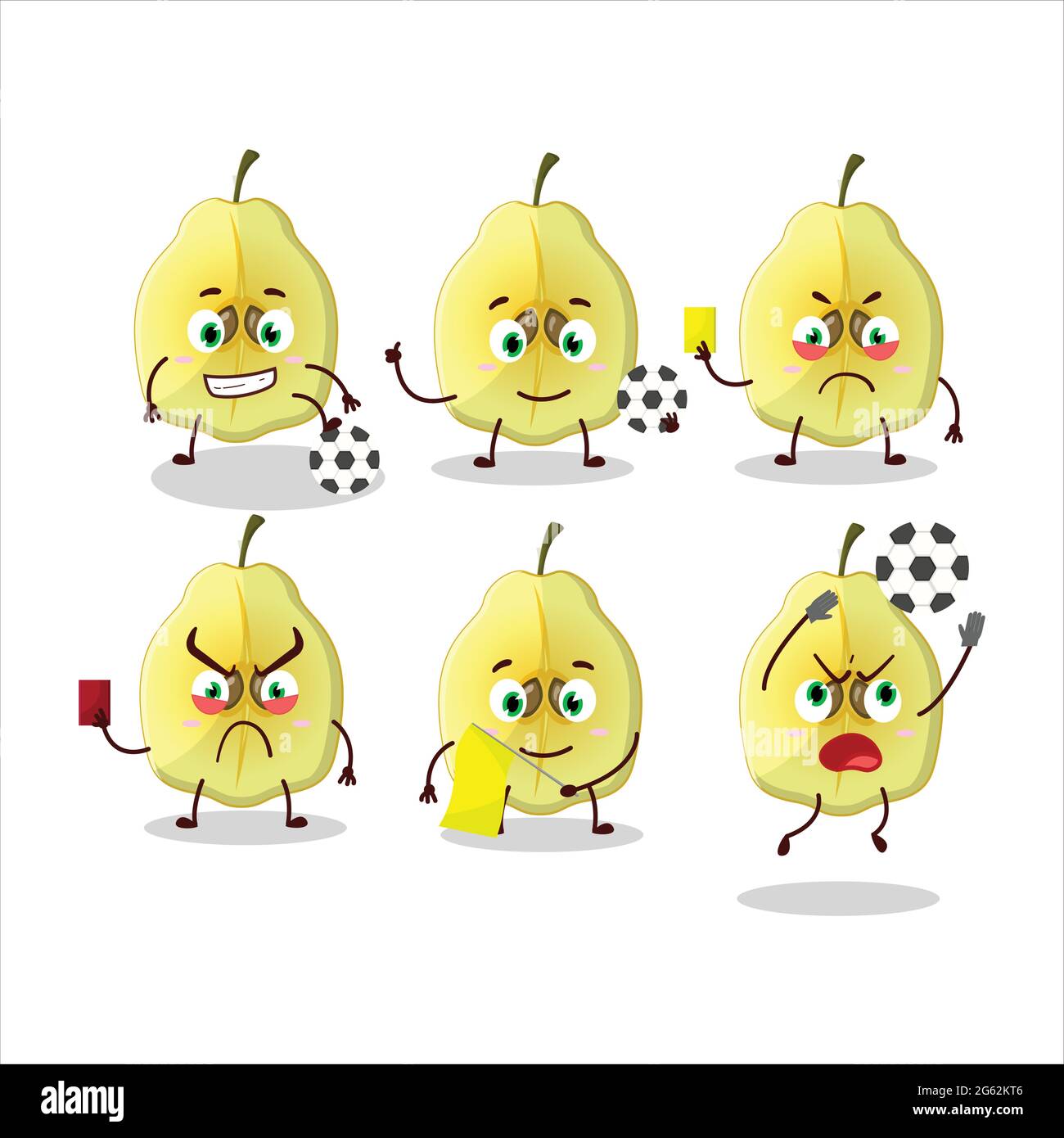 Slash of quince cartoon character working as a Football referee. Vector ...