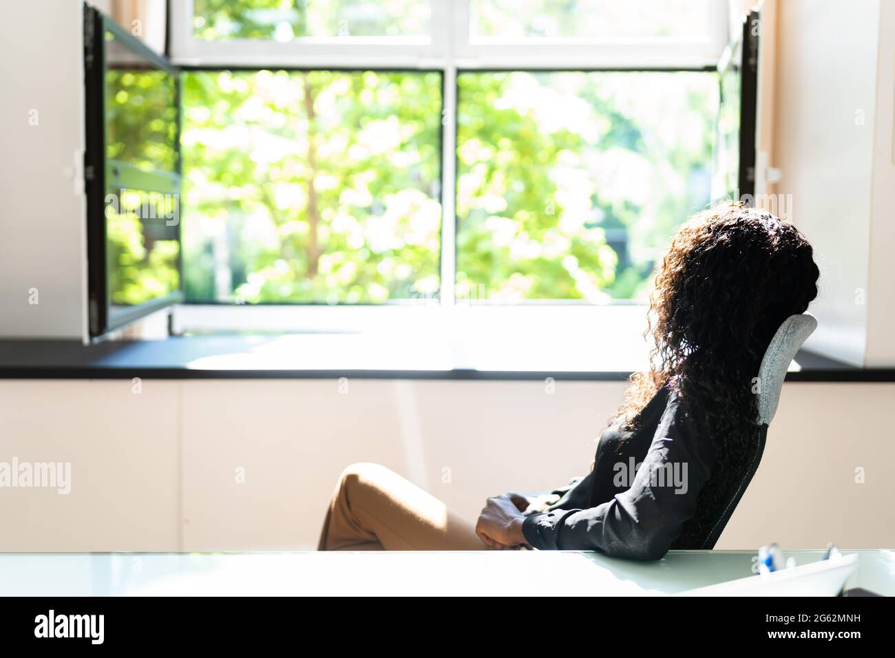 Open Office Window. Breathing Fresh Air And Relaxing Stock Photo - Alamy