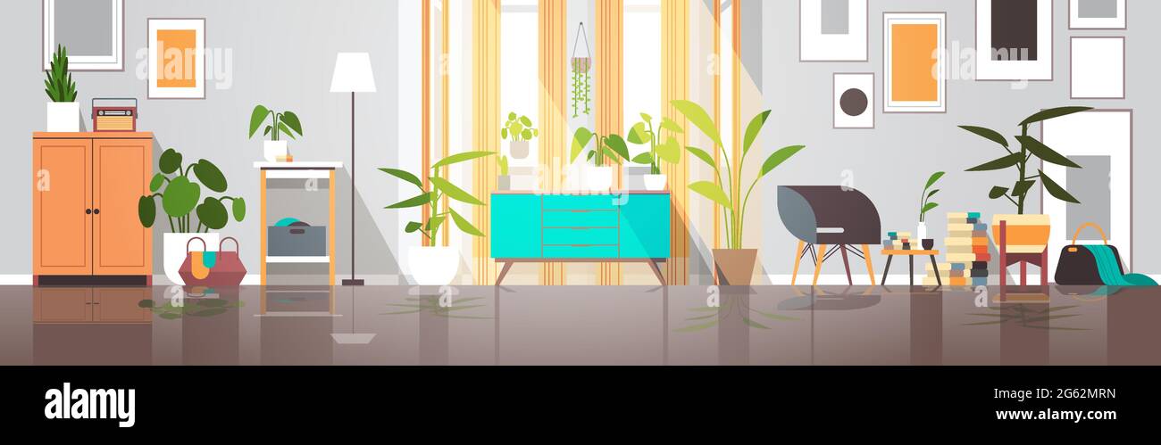 empty no people living room interior modern apartment with furniture ...