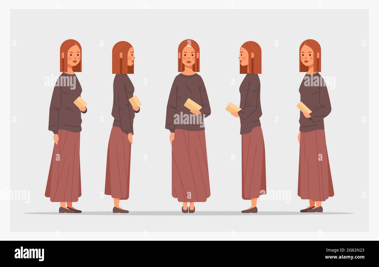 set casual woman front side view female character different views for ...