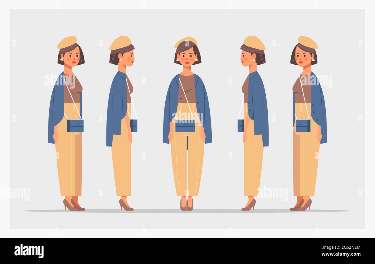 set casual woman front side view female character different views for ...