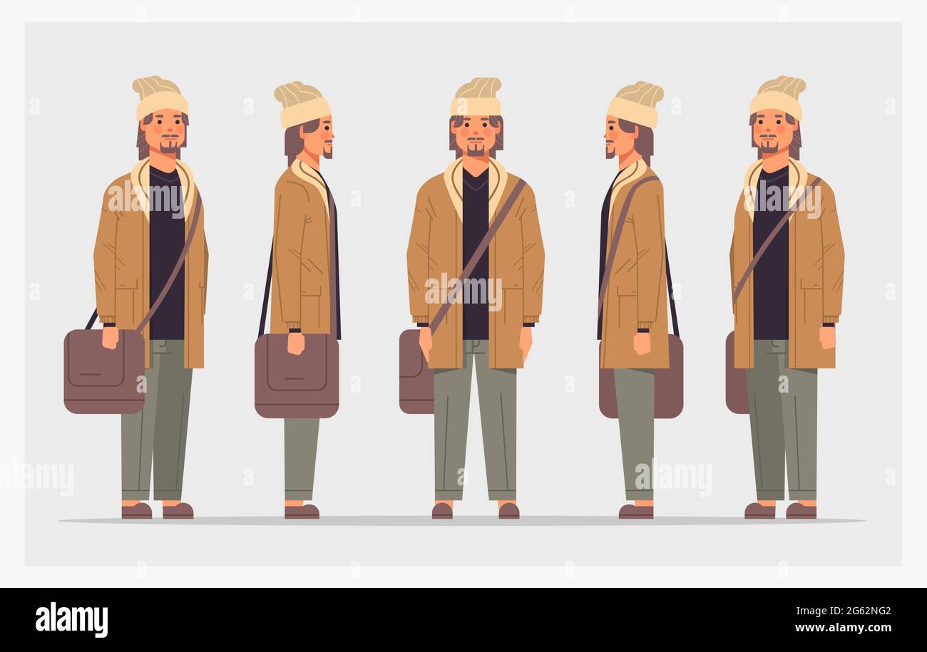 set casual man front side view male character different views for ...