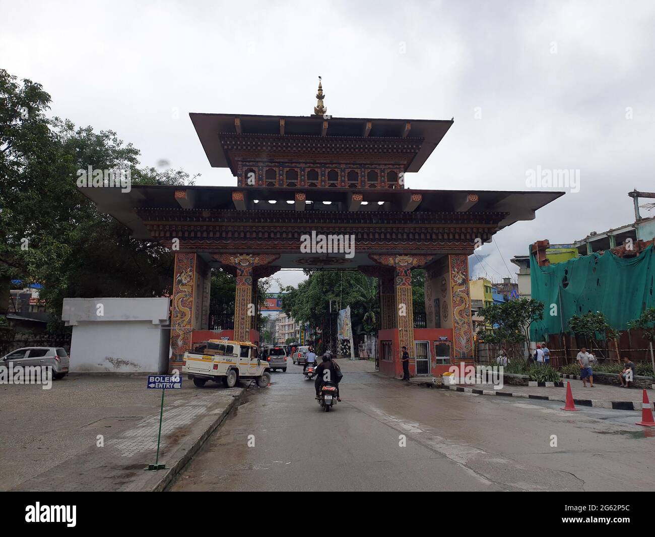 A huge gate with traditional architecture entering the country of ...
