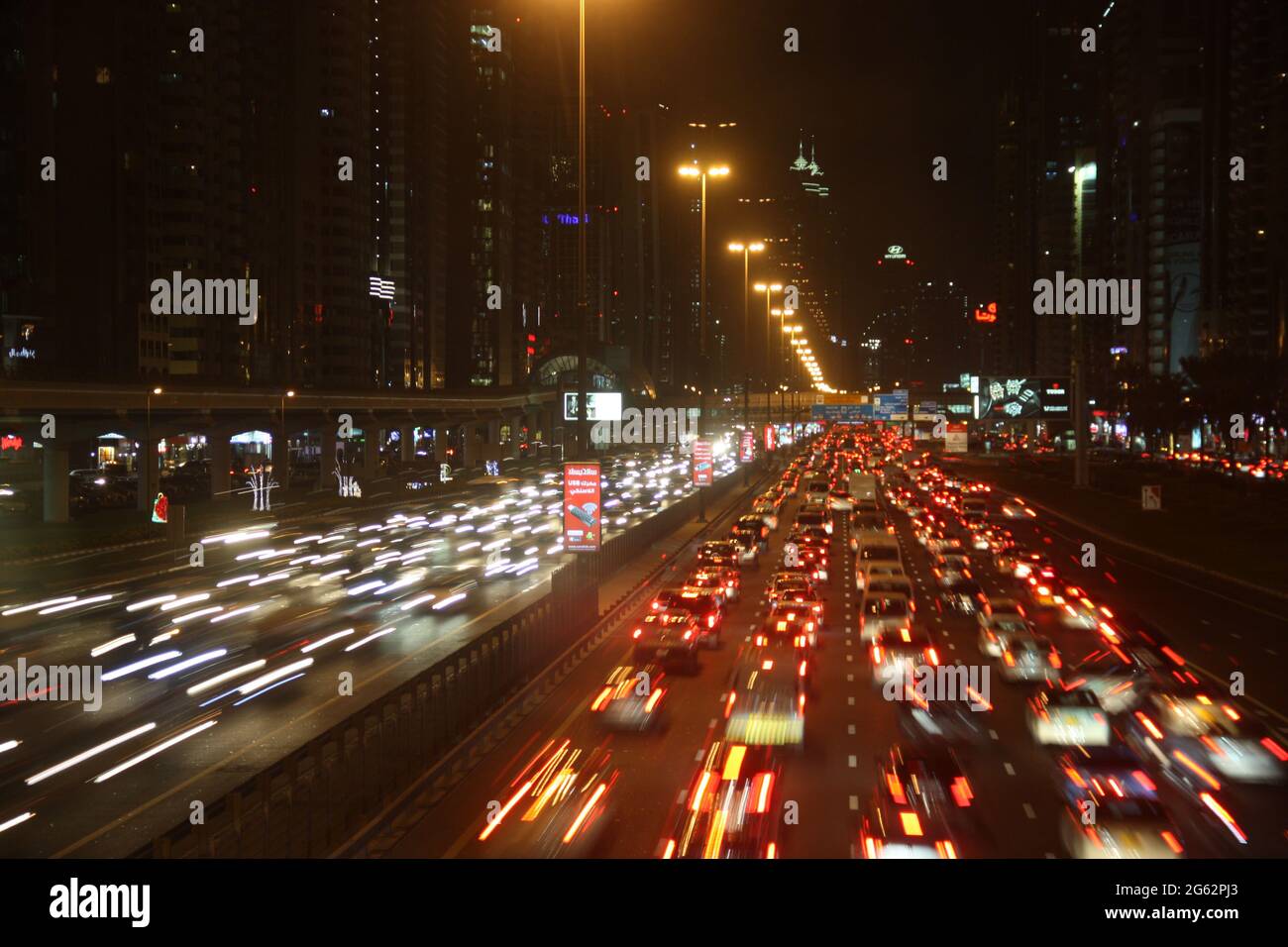Heavy slow moving Traffic during the evening at Dubai, United Arab ...