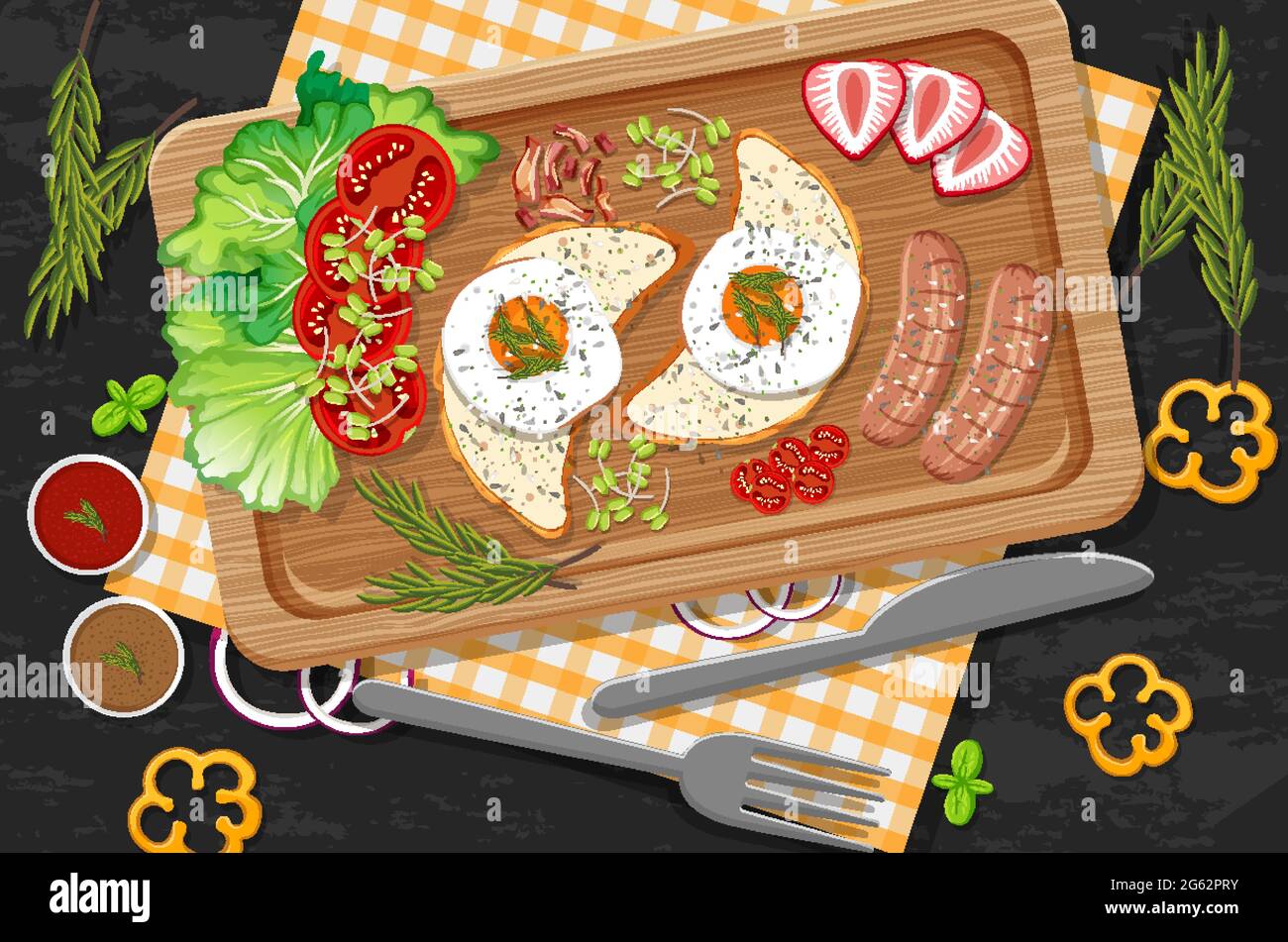 Brunch or breakfast dish in cartoon style on the table illustration ...