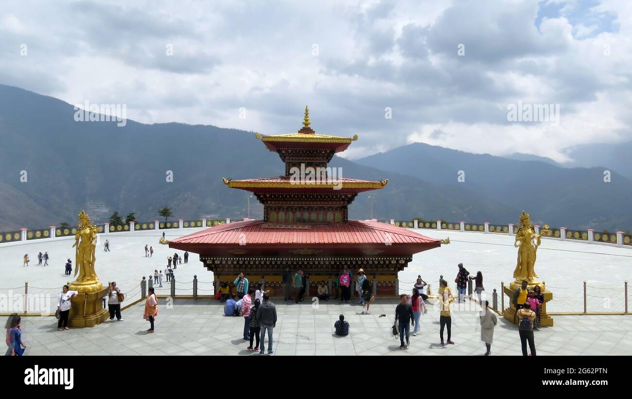 A view of tourists at a tourist place in bhutan with the great ...