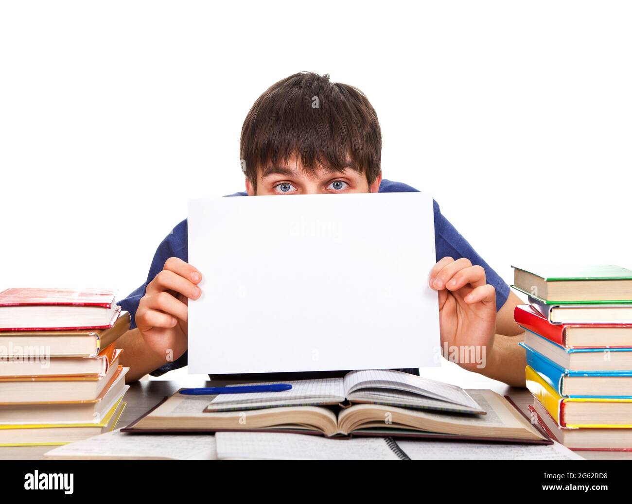 Student show the Blank Paper at the School Desk Isolated On the White ...