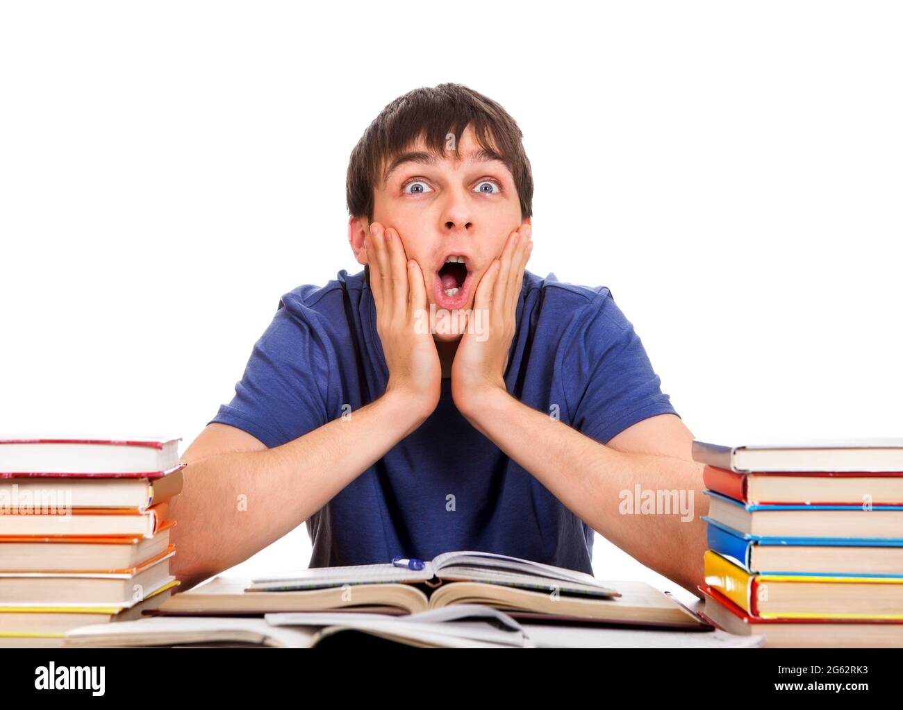 Surprised Student with a Books Isolated on the White Background Stock ...