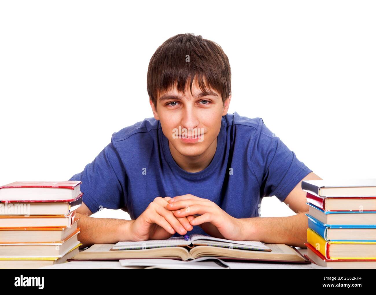 Student with a Books on the School Desk on the White Background Stock ...