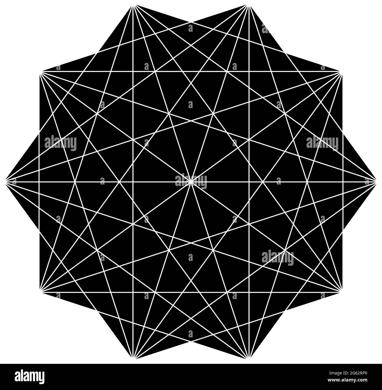 Geometric polygone element with angles drawn. Intersected lines star ...