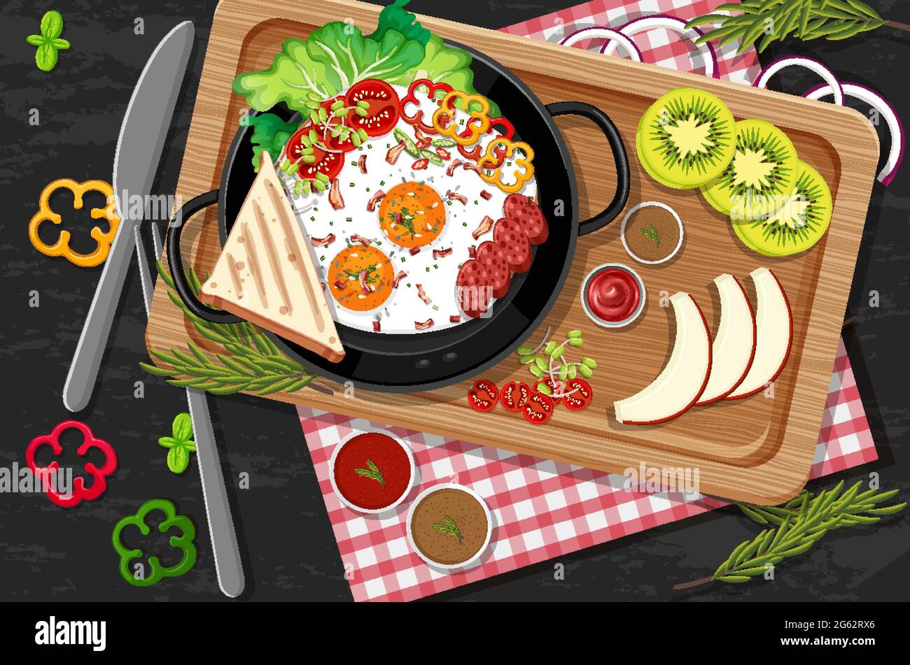 Brunch or breakfast dish in cartoon style on the table illustration ...