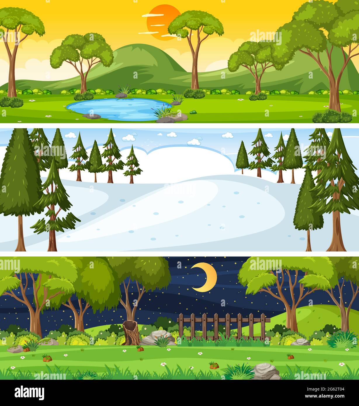 Set of different nature horizontal scenes illustration Stock Vector ...
