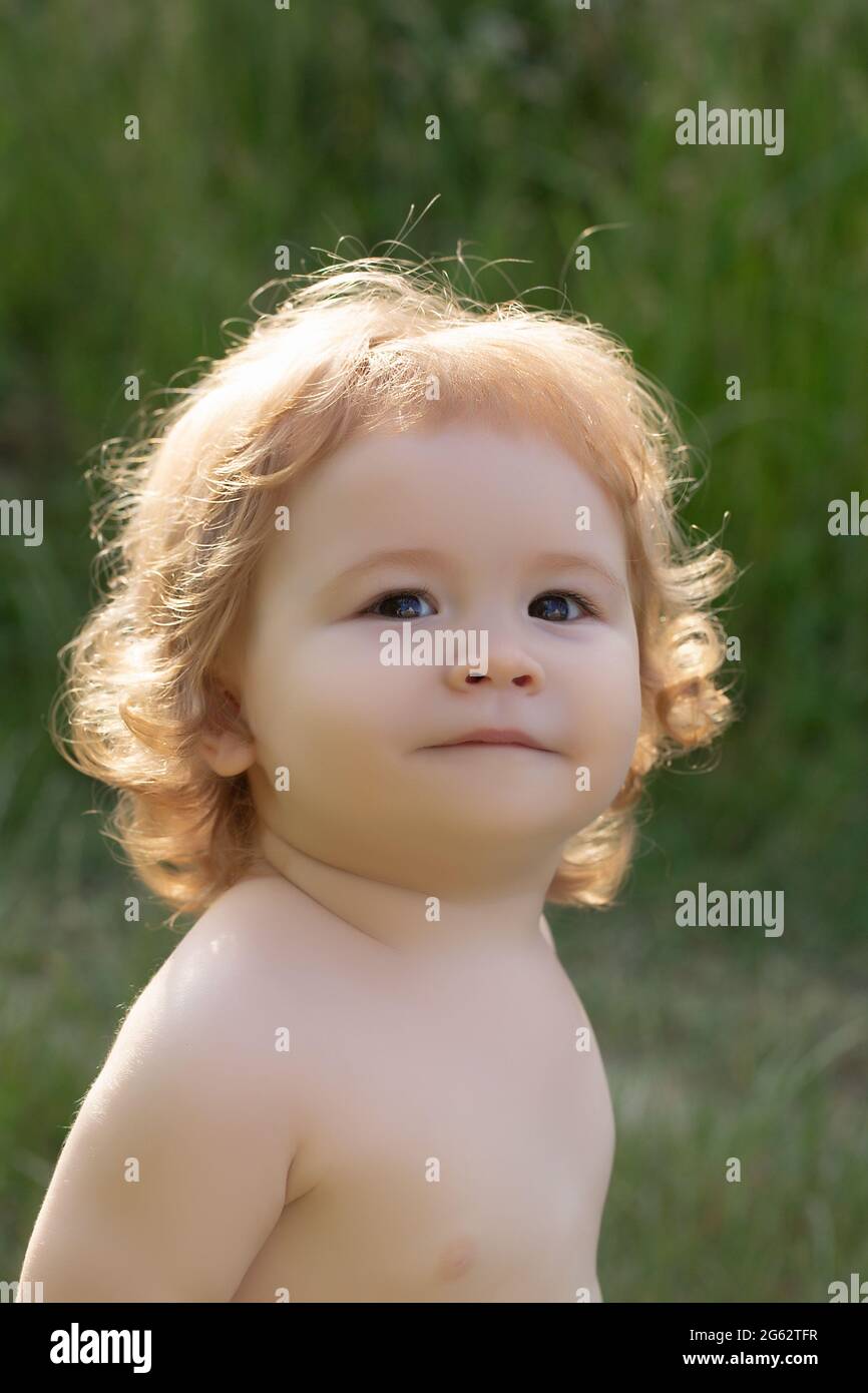 Head close up. Close up head shot of Baby. Kids face, little boy ...