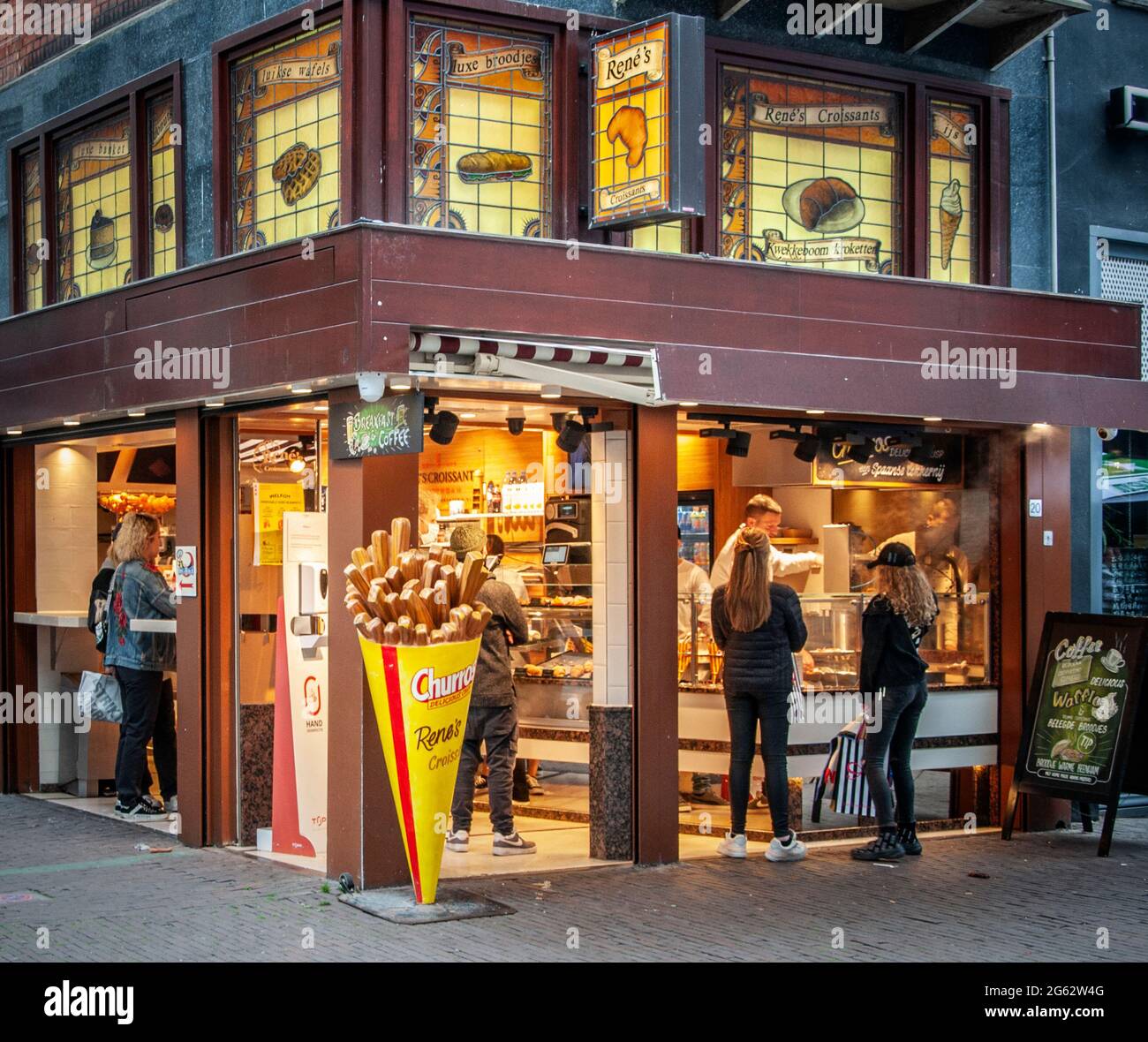AMSTERDAM, NETHERLANDS. JUNE 06, 2021. Rene's Croissants facade. Shops ...