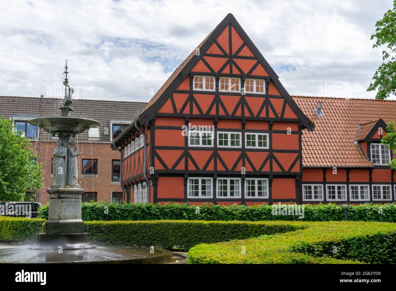 Aalborg, Denmark - 7 June, 2021: historic red half-timbered house and ...