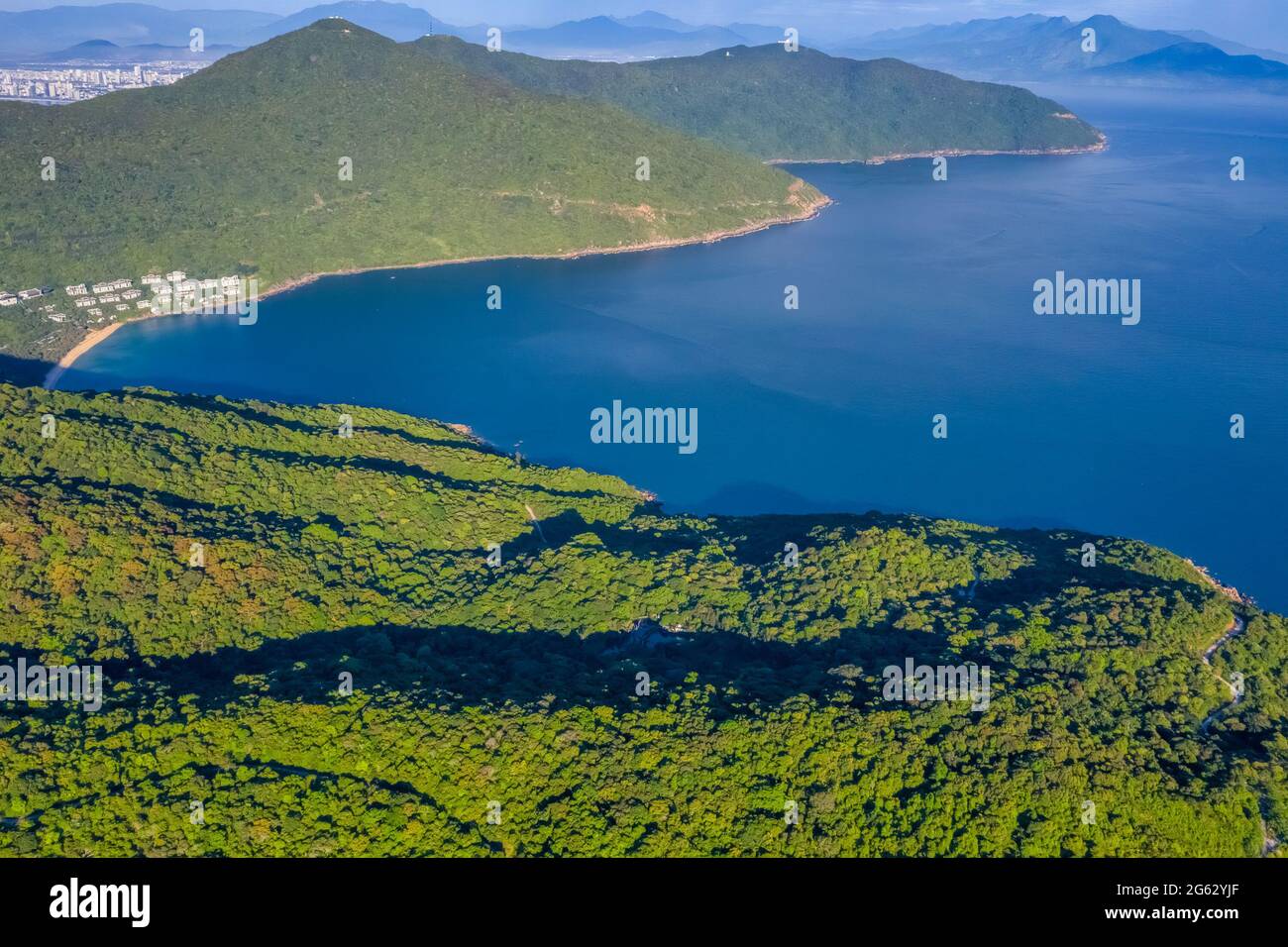 Aerial view of Son Tra peninsula, Da Nang Vietnam. View from Nghe nose ...