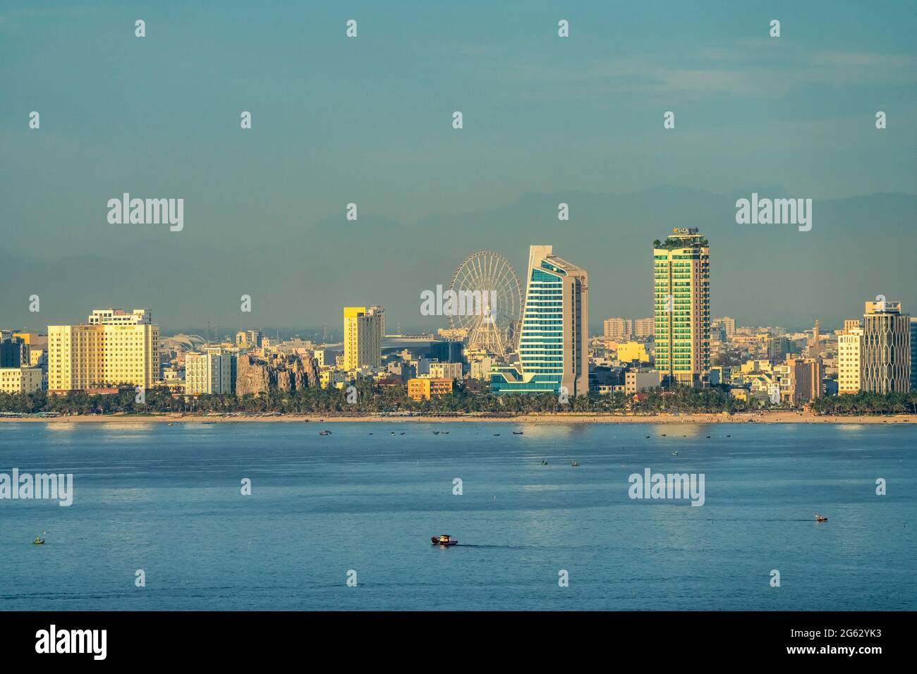 Aerial view of Da Nang city, Vietnam. Cityscape view from Son Tra ...