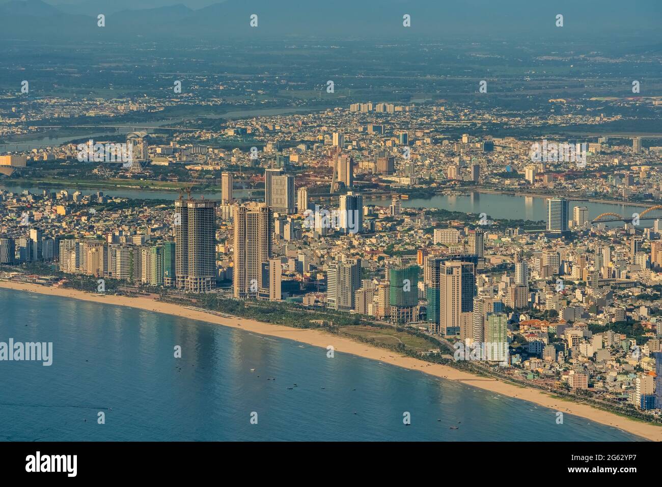 Aerial view of Da Nang city, Vietnam. Cityscape view from Son Tra ...
