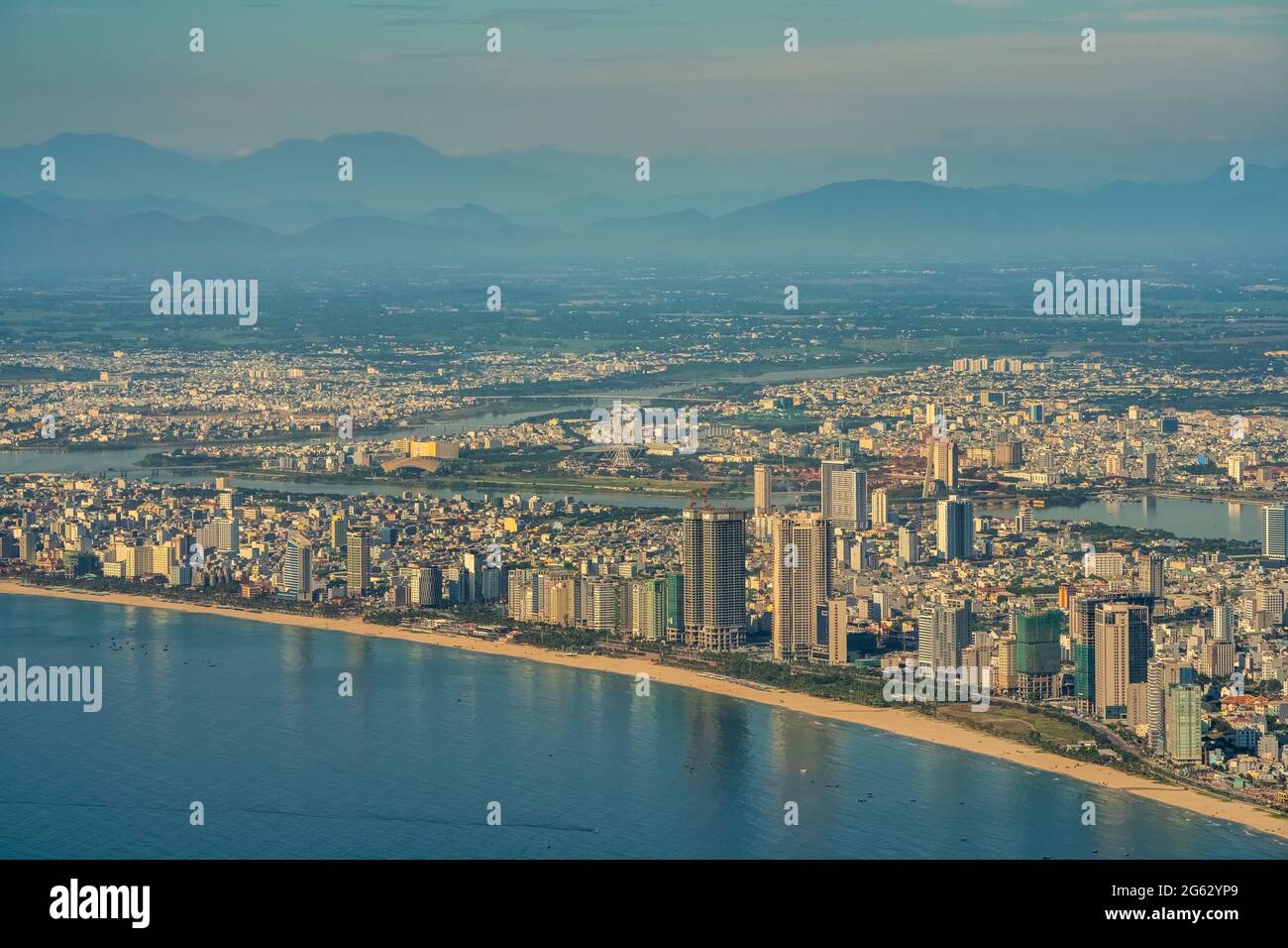 Aerial view of Da Nang city, Vietnam. Cityscape view from Son Tra ...