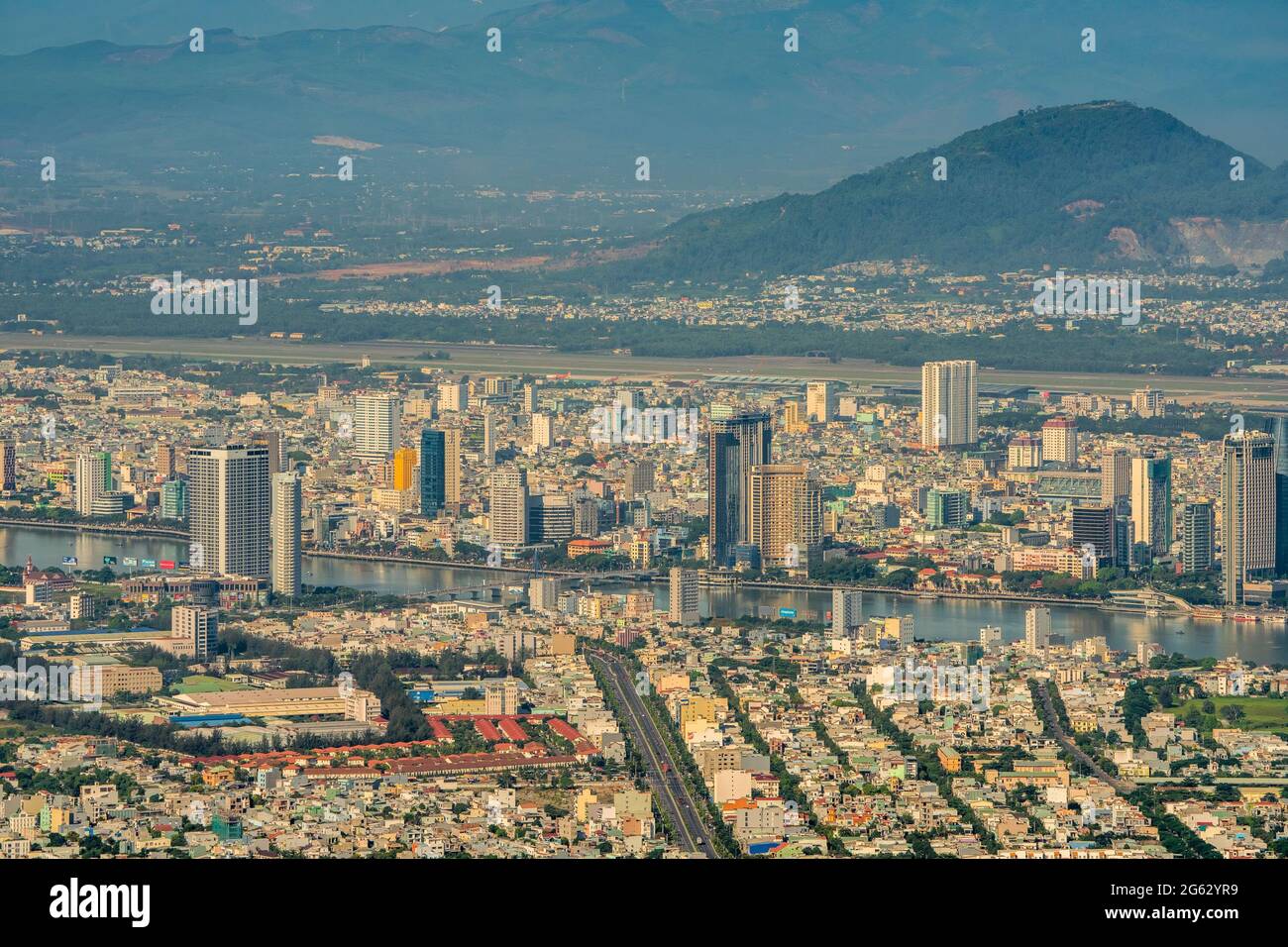 Aerial view of Da Nang city, Vietnam. Cityscape view from Son Tra ...