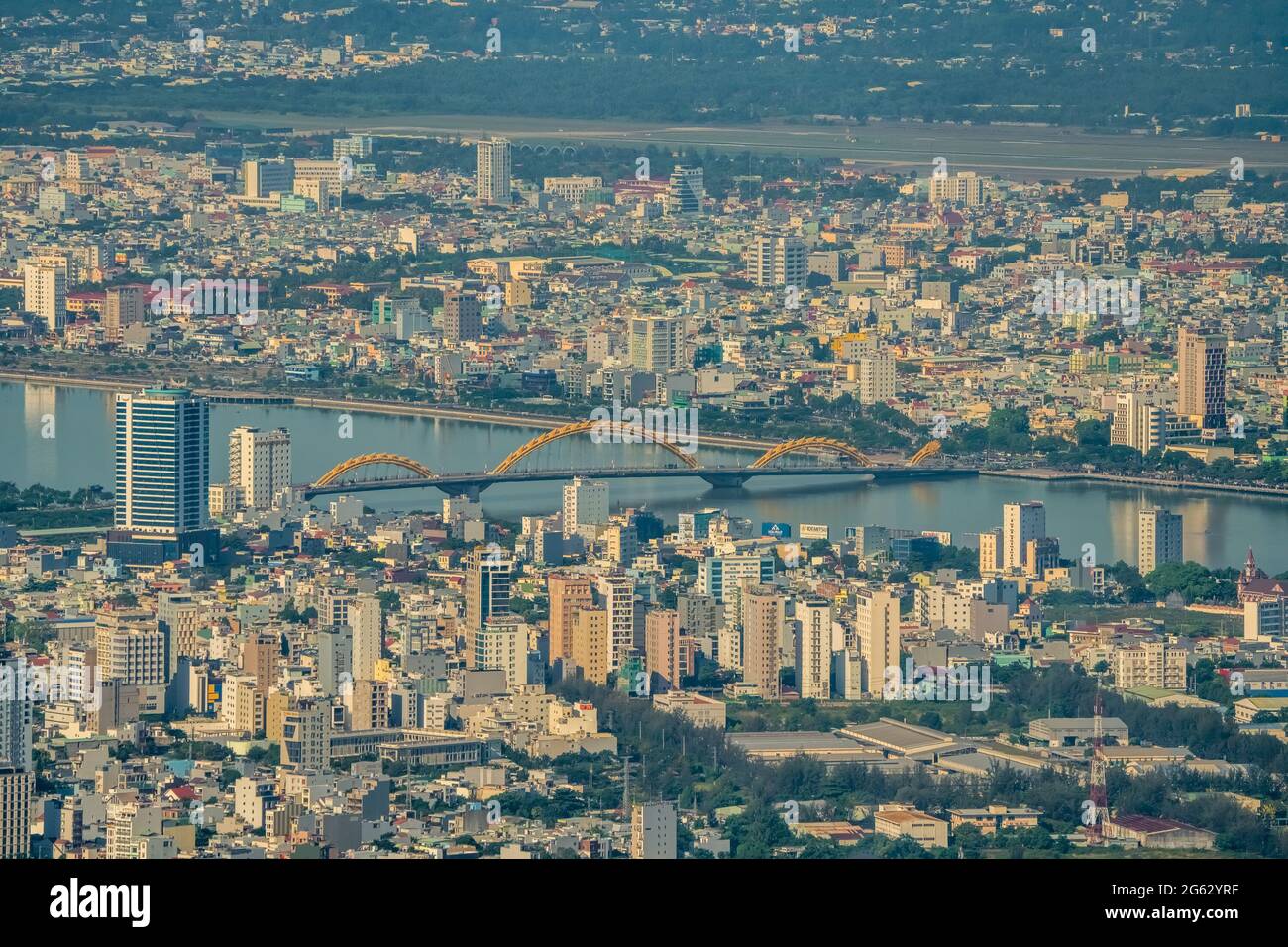 Aerial view of Da Nang city, Vietnam. Cityscape view from Son Tra ...