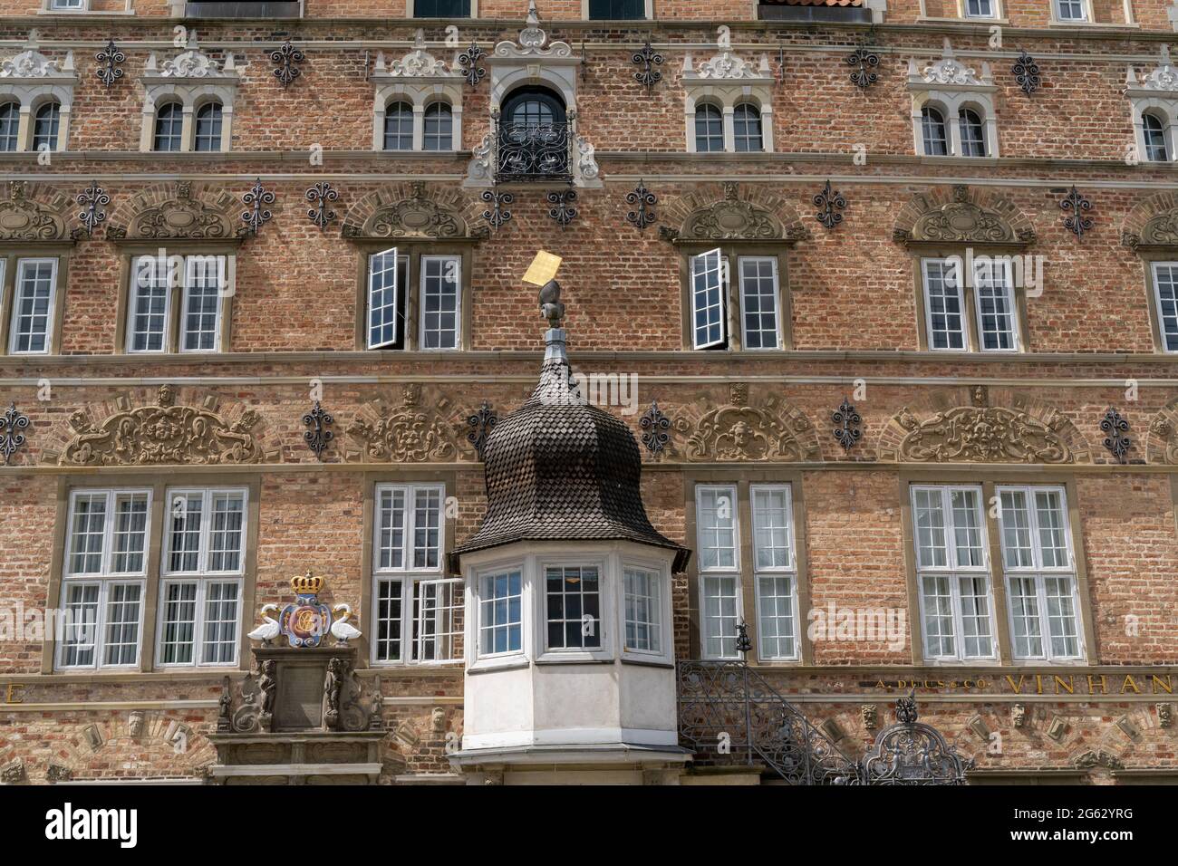 Aalborg, Denmark - 7 June, 2021: detail of a historic red brick ...