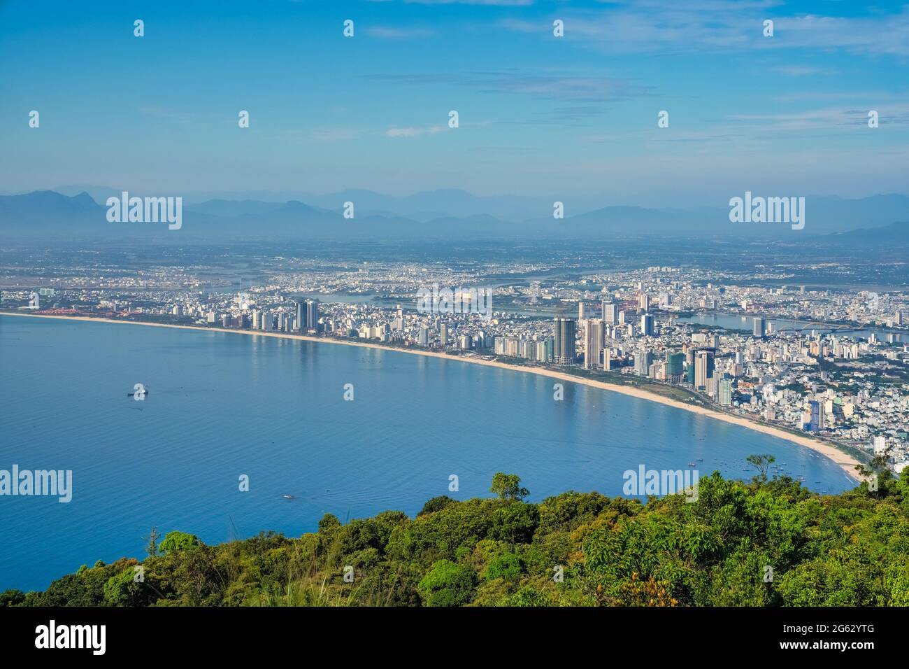 Aerial view of Da Nang city, Vietnam. Cityscape view from Son Tra ...