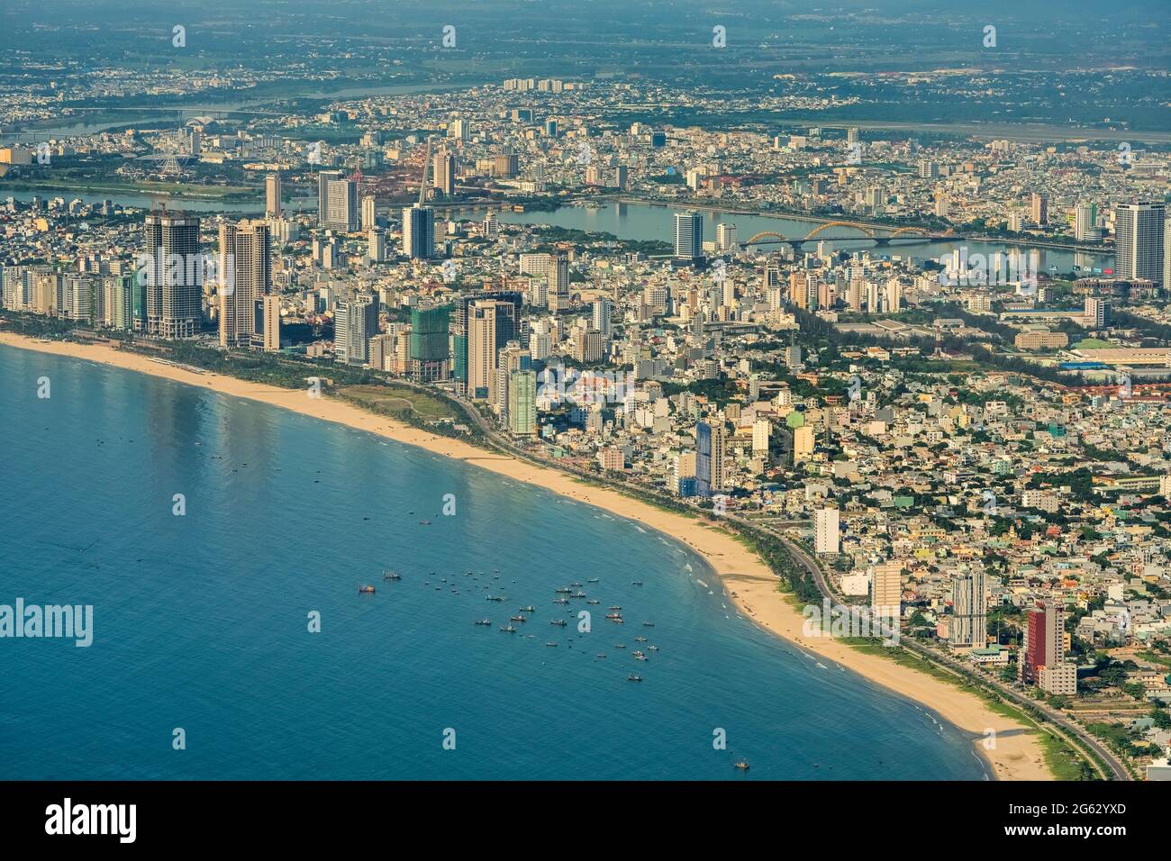 Aerial view of Da Nang city, Vietnam. Cityscape view from Son Tra ...
