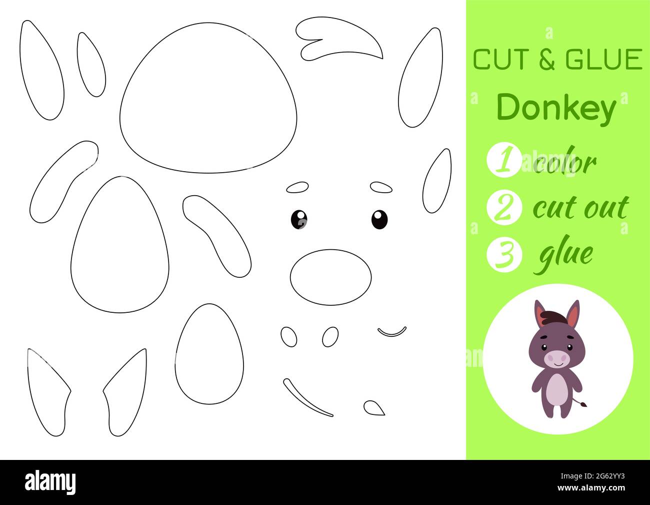 Color, cut and glue paper little donkey. Cut and paste crafts activity ...