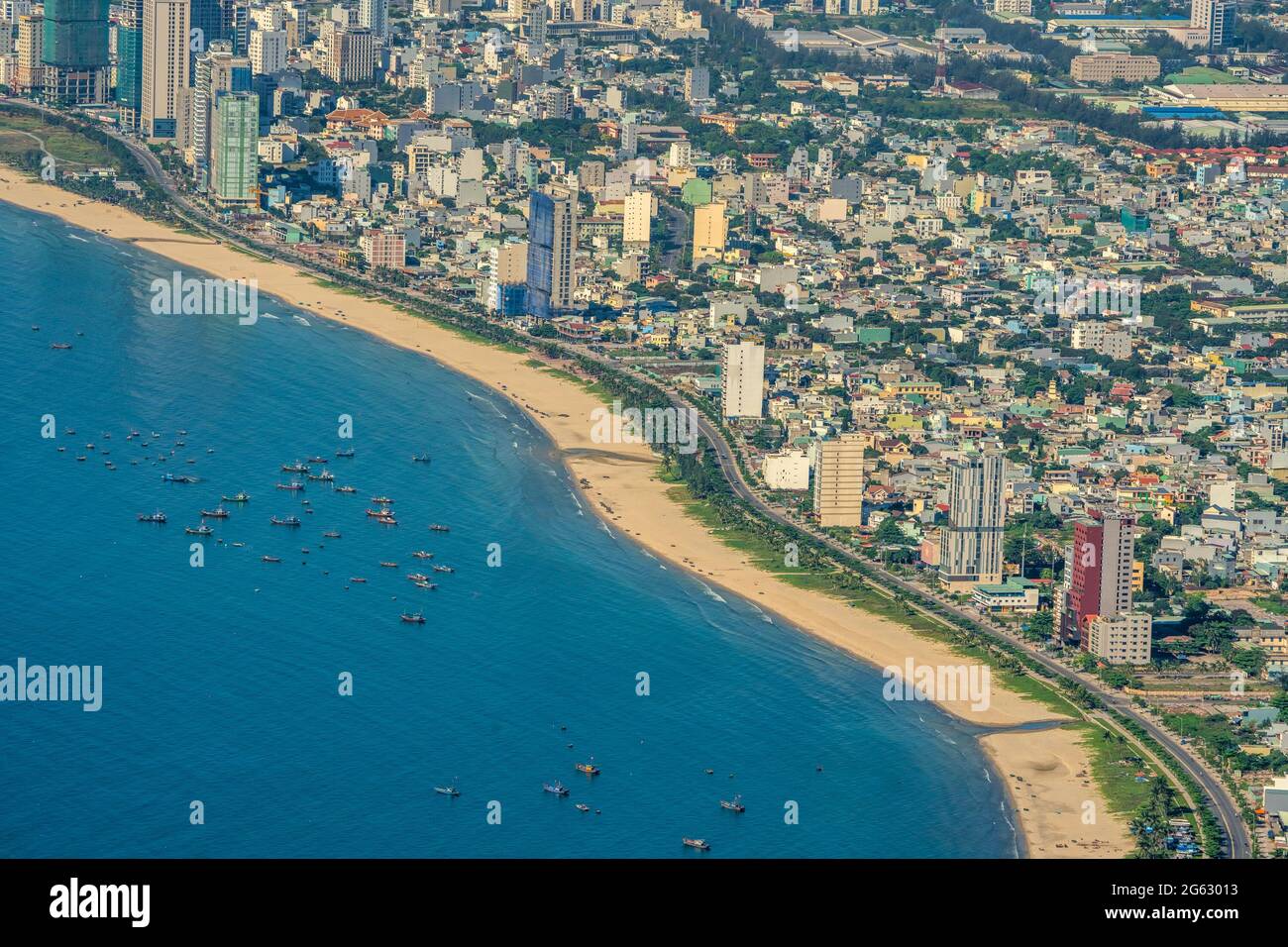 Aerial view of Da Nang city, Vietnam. Cityscape view from Son Tra ...