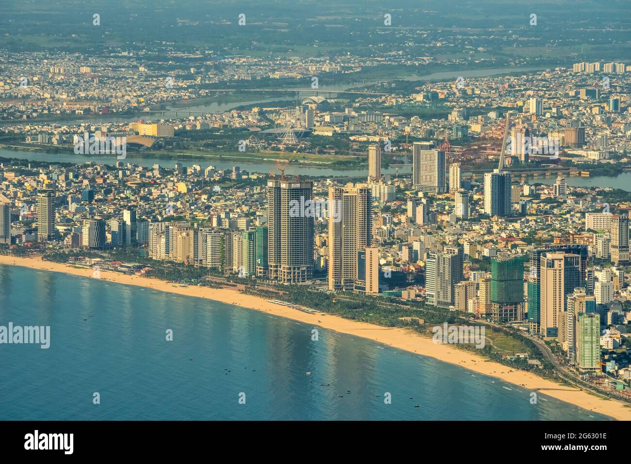 Aerial view of Da Nang city, Vietnam. Cityscape view from Son Tra ...
