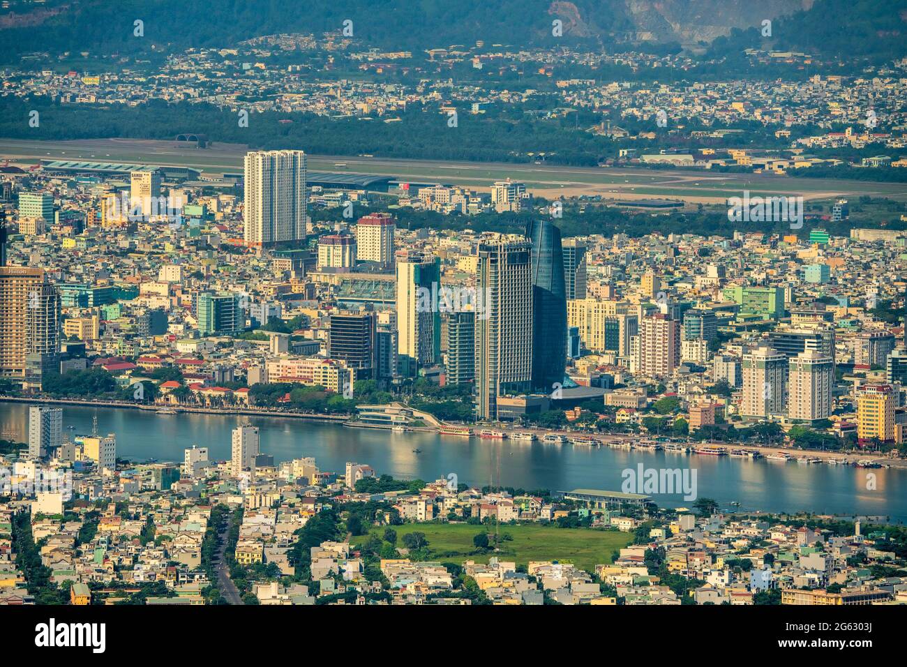 Aerial view of Da Nang city, Vietnam. Cityscape view from Son Tra ...