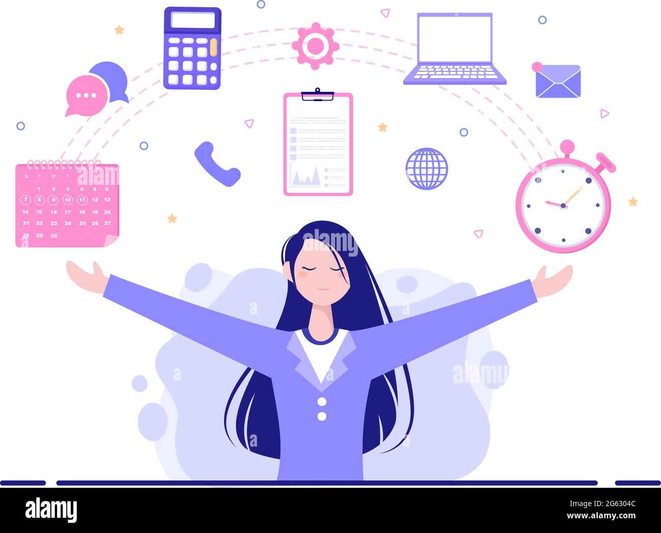 Multitasking Business Woman Or Office Worker as Secretary Surrounded By ...