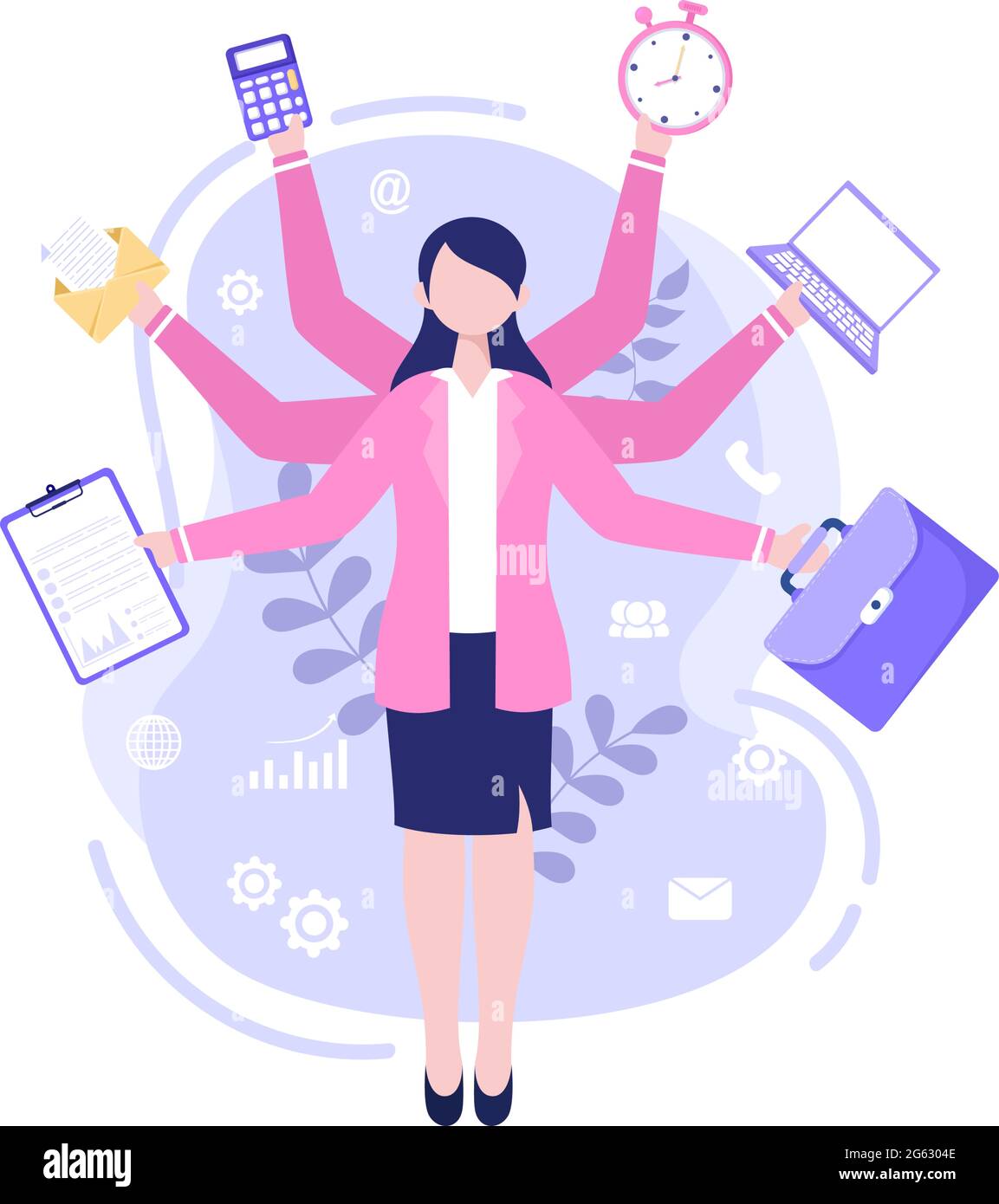 Multitasking Business Woman Or Office Worker as Secretary Surrounded By ...