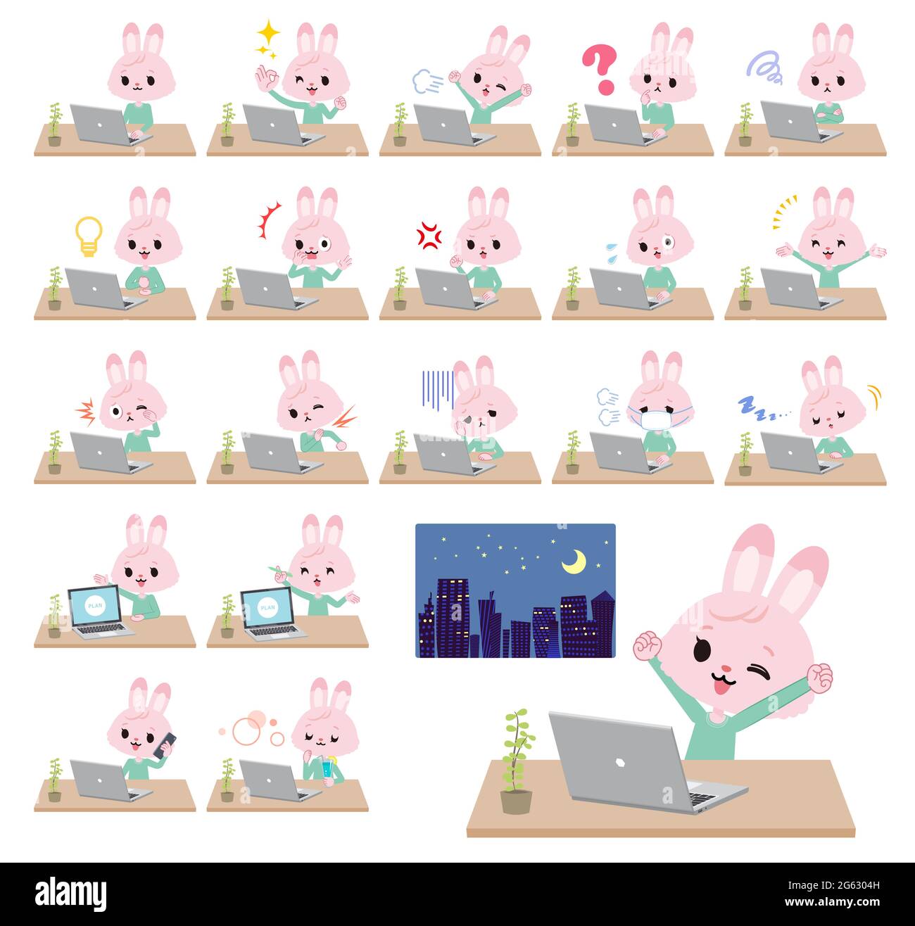 A set of rabbit girl on desk work.It's vector art so it's easy to edit ...