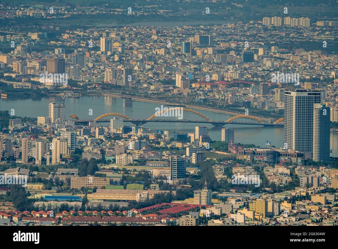 Aerial view of Da Nang city, Vietnam. Cityscape view from Son Tra ...