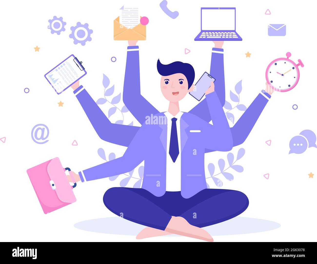 Multitasking Business Man Or Office Worker as Secretary Surrounded By ...