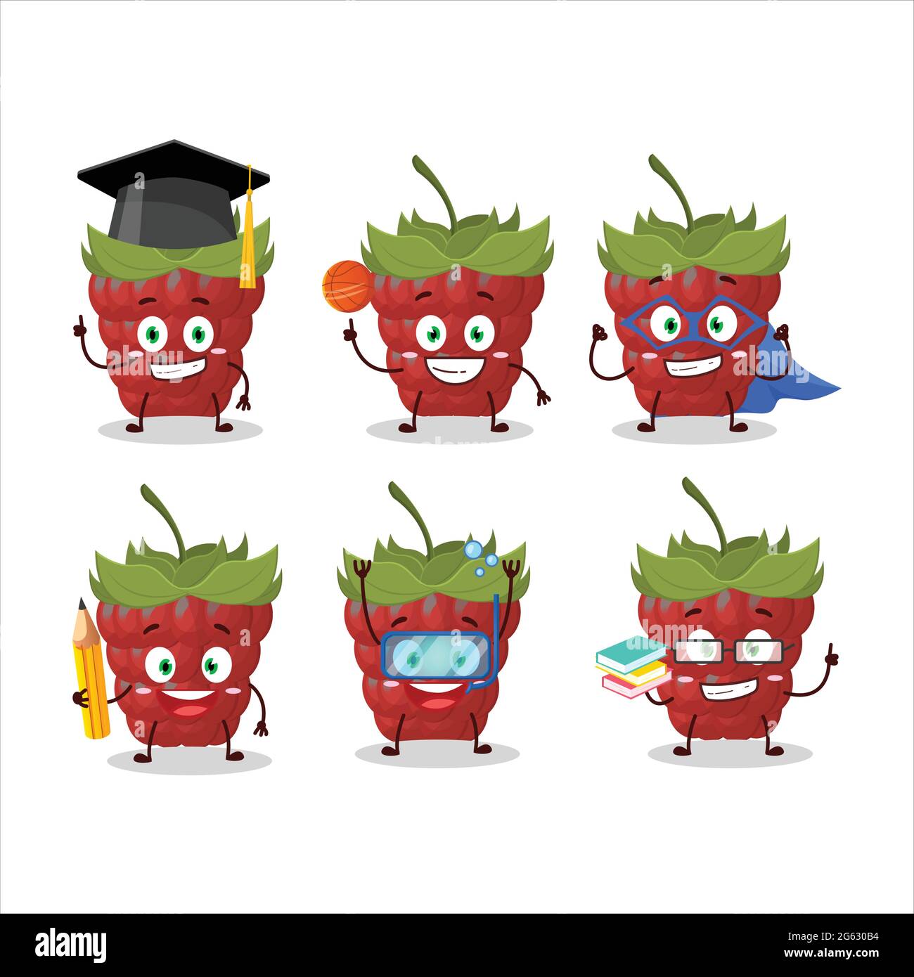 School student of raspberry cartoon character with various expressions ...