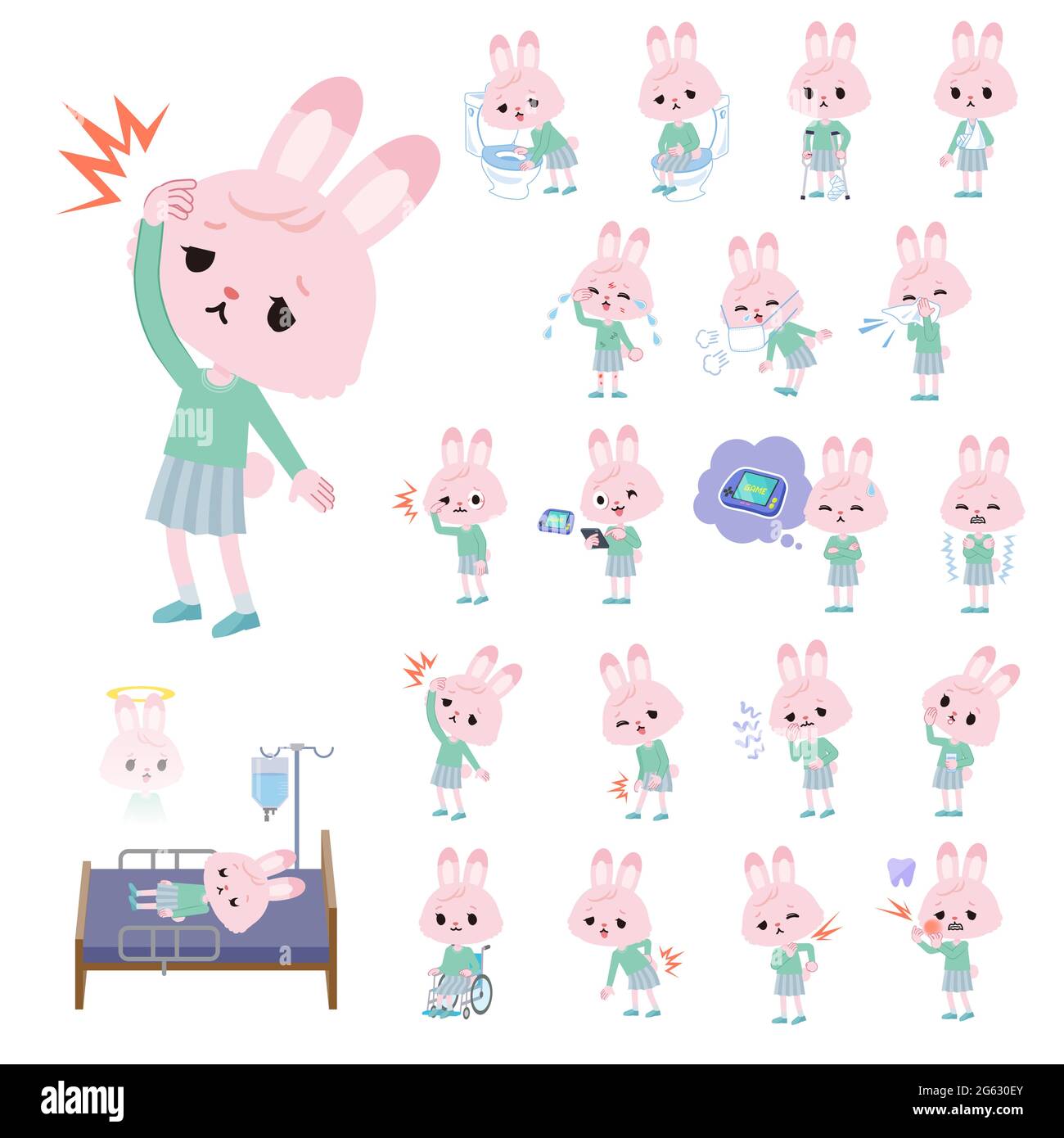 A set of rabbit girl with injury and illness.It's vector art so it's ...