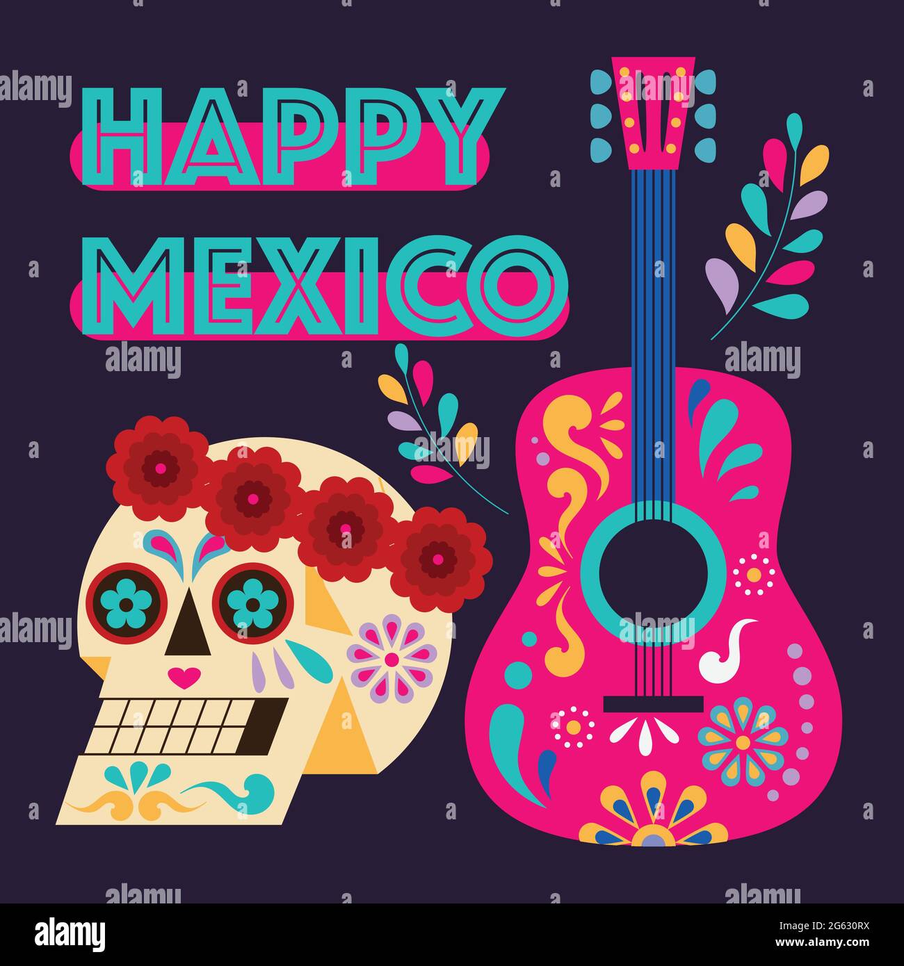 Day dead skull guitar Stock Vector Images - Alamy