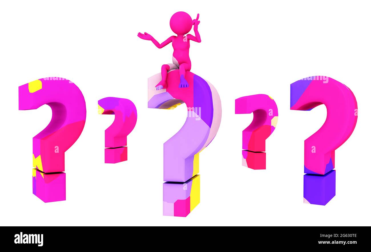Question marks with thinker Stock Photo - Alamy