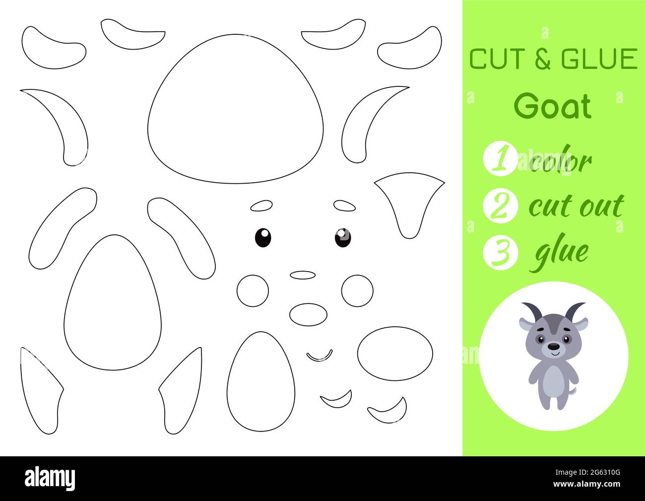 Color, cut and glue paper little goat. Cut and paste crafts activity ...